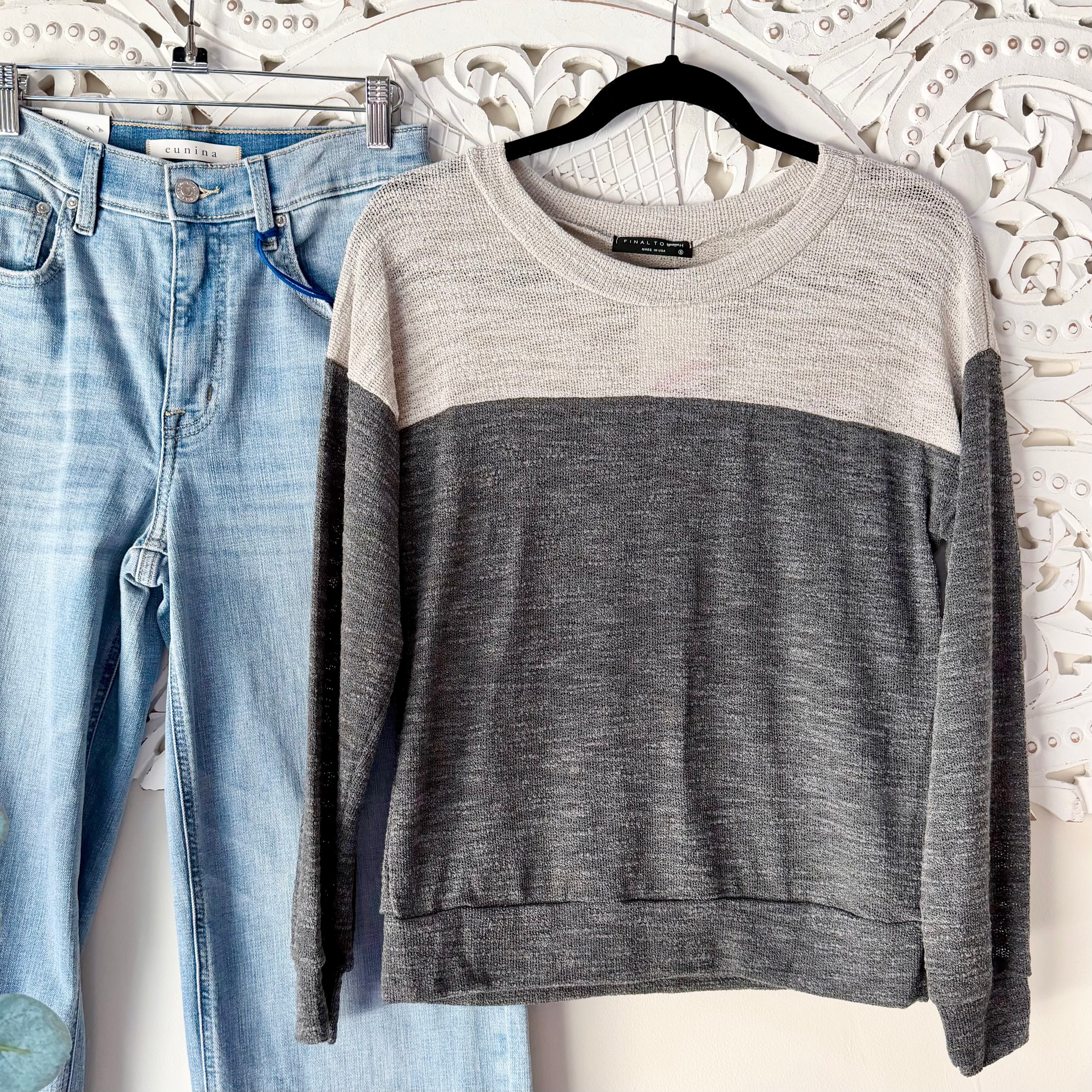 Charcoal Grey Knit Color Block Long Sleeve Top - Dainty Hooligan