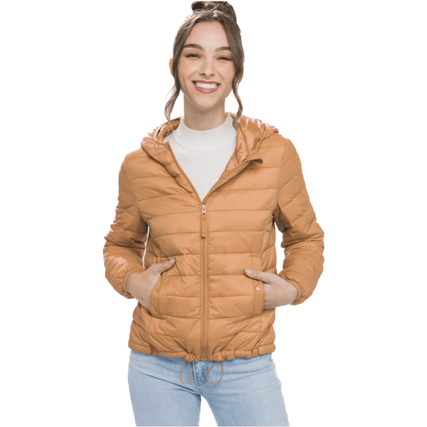 Felicity Zip Up Puffer Jacket in Chai - Dainty Hooligan