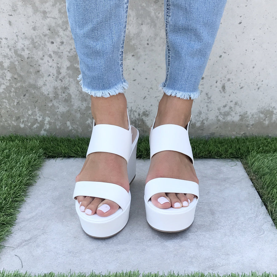 My Girl Platform Open Toe Wedges In White - Dainty Hooligan